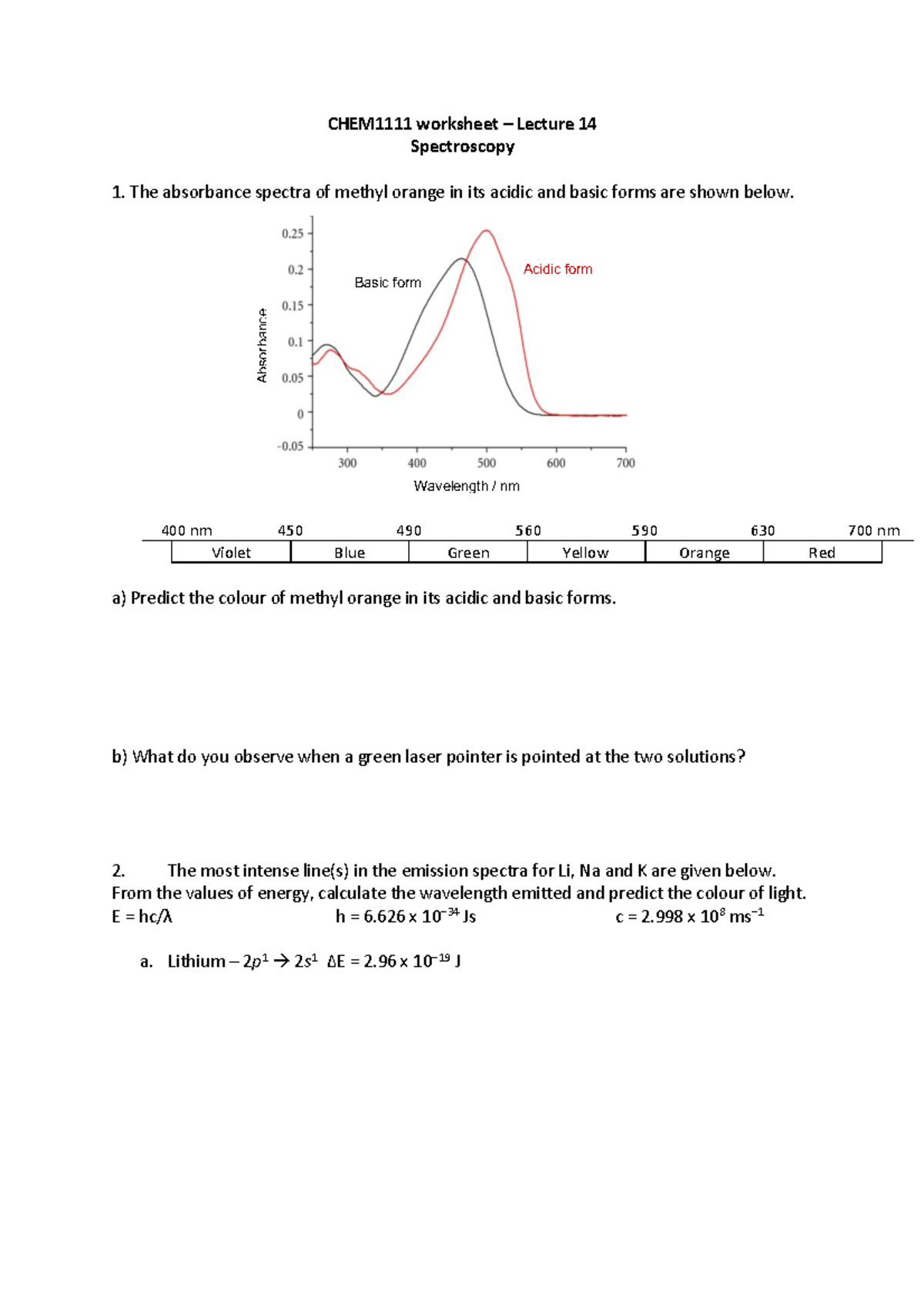 Chem1111Worksheet 14 - lec sheet - CHEM1111 worksheet 3 Lecture 14 ...