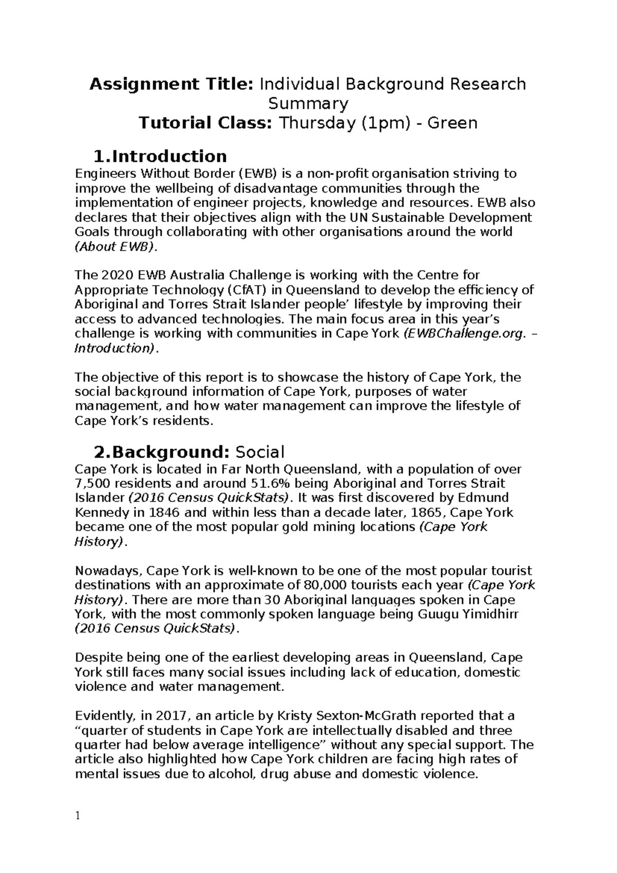 Task 2AIndividual Background Research - Assignment Title: Individual ...