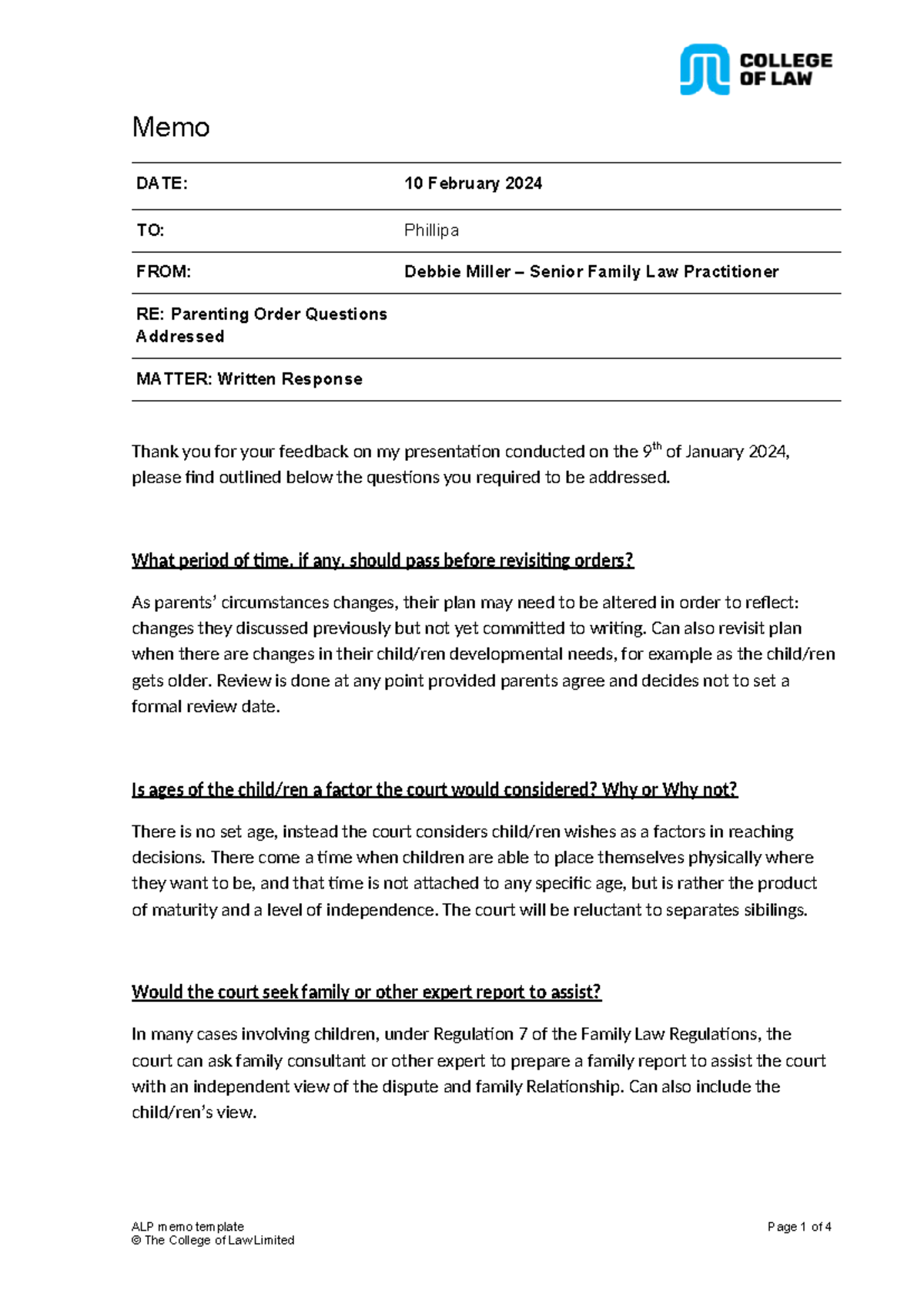 Oral Assessment Part 2 - Memo - Memo DATE: 10 February 2024 TO ...