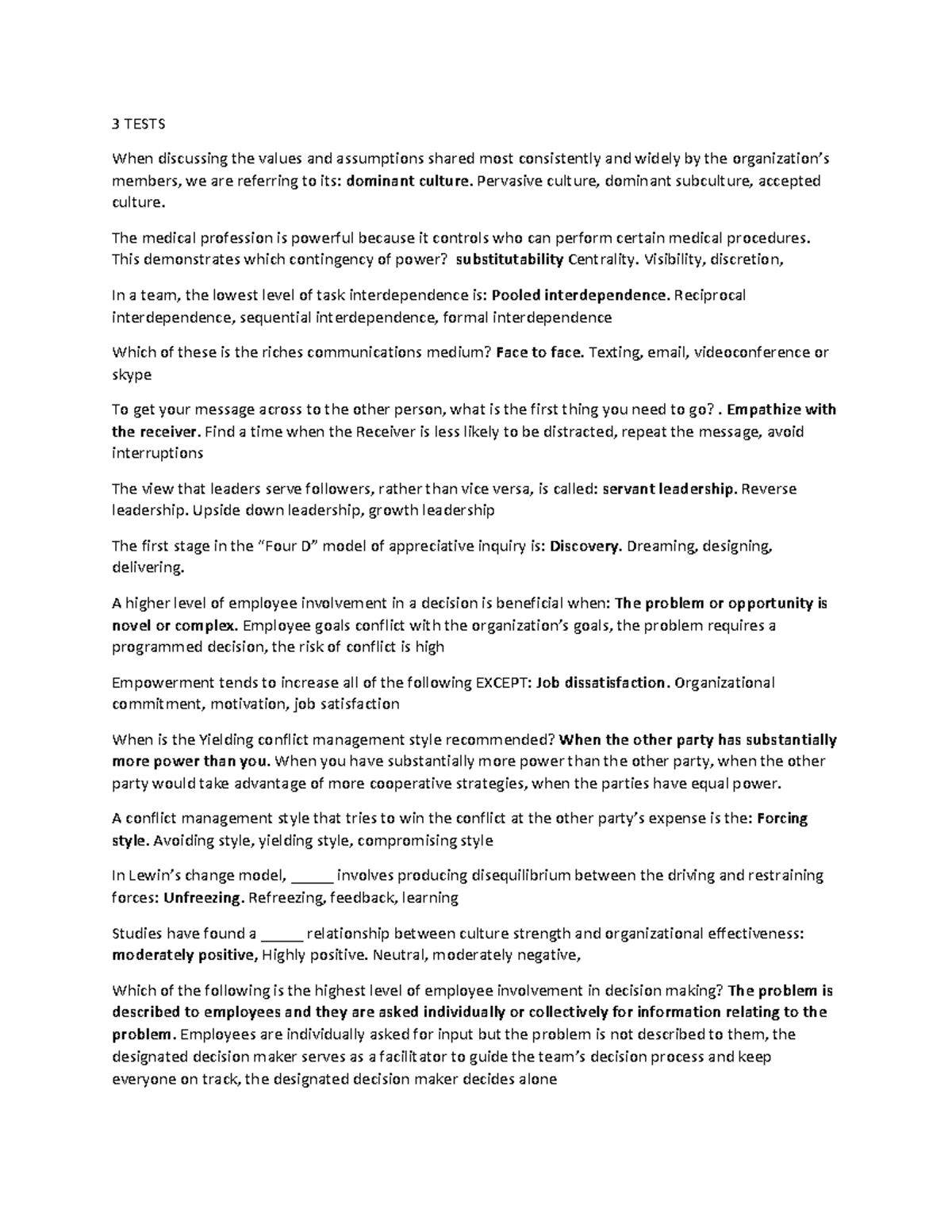 Bus203 exam questions - 3 TESTS When discussing the values and ...