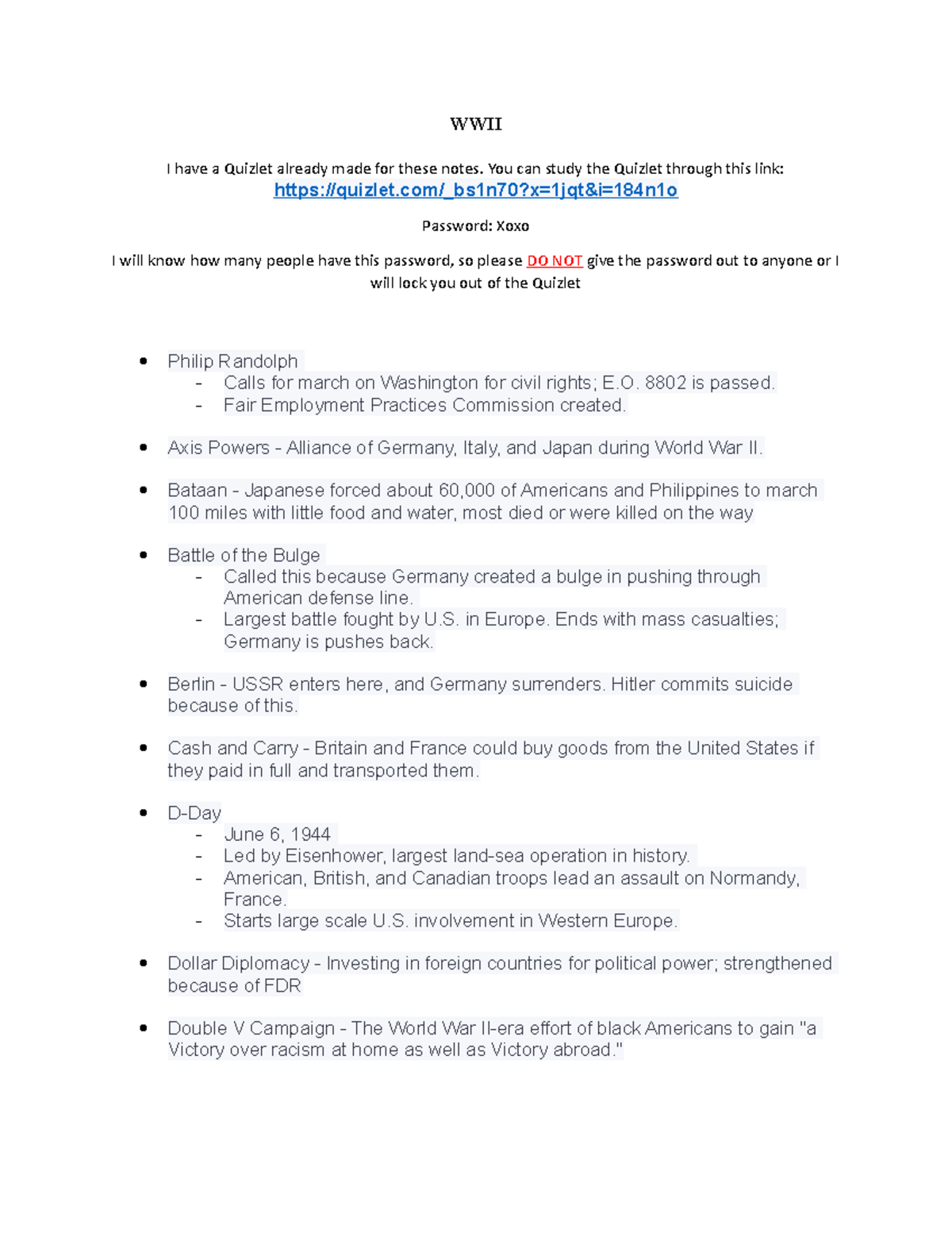 8. WWII - These are notes I took from the course US History Since 1877 ...