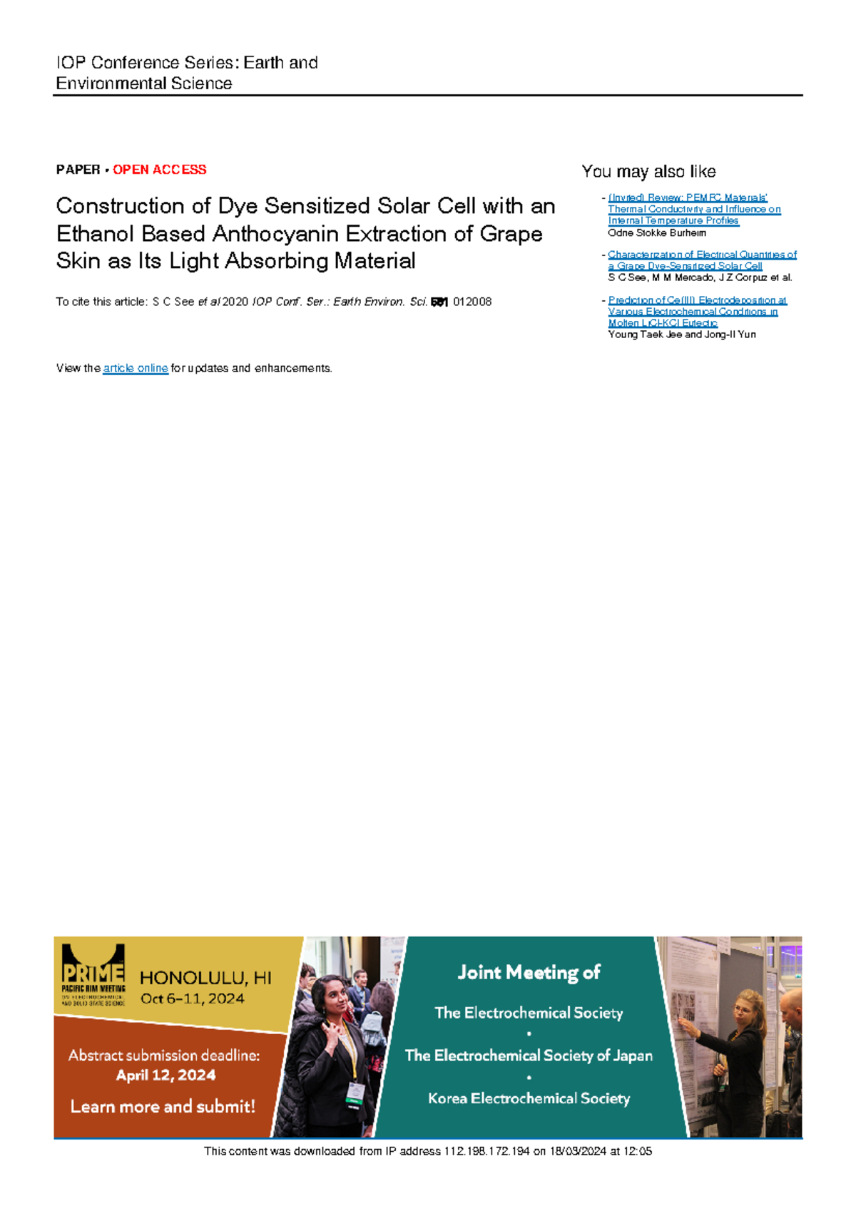 See 2020 IOP Conf. Ser. Earth Environ - IOP Conference Series: Earth ...