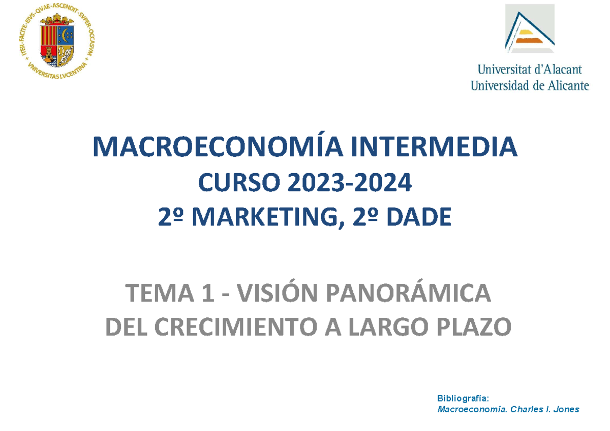 T1 Macro - Diapositivas del tema 1. - MACROECONOMÍA INTERMEDIA CURSO 2023- 2º MARKETING, 2º DADE ...