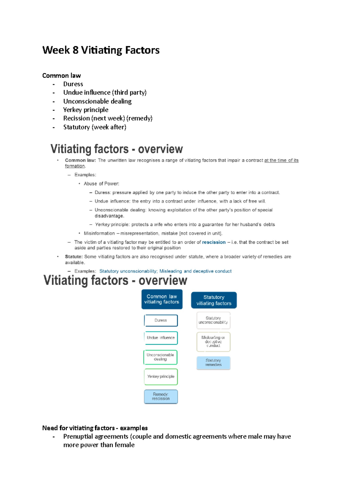 Week 8 Vitiating factors - Week 8 Vitiating Factors Common law - Duress ...