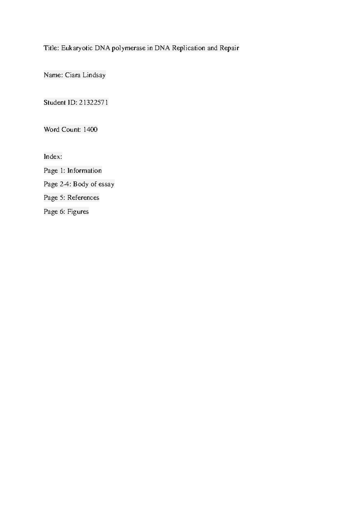 BI309 mini review - Title: Eukaryotic DNA polymerase in DNA Replication ...