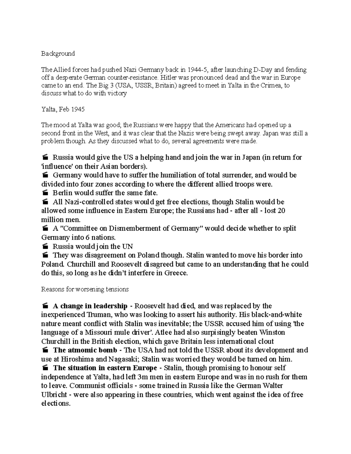 COLD WAR - Summary of events - Background The Allied forces had pushed ...