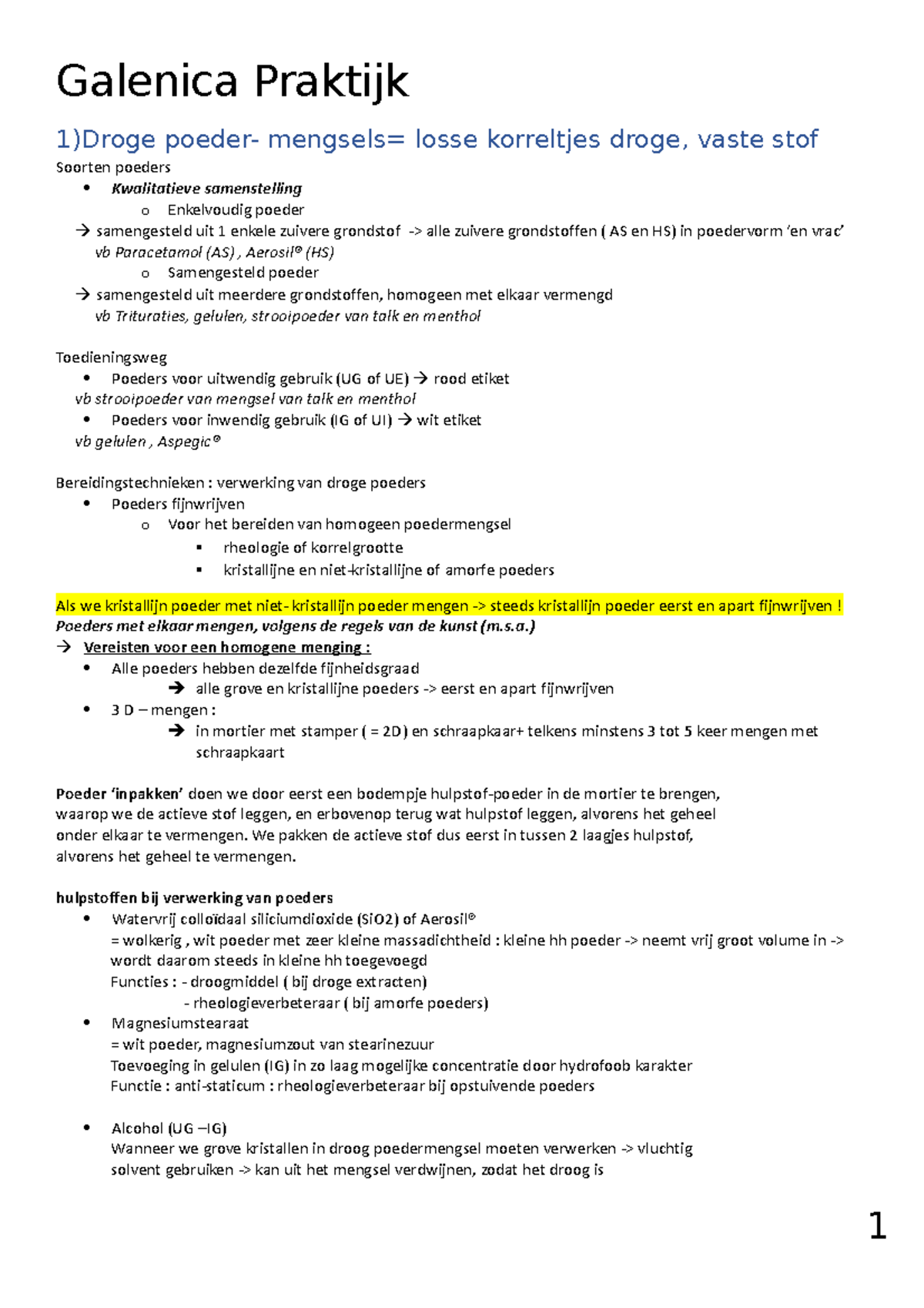 Sv galenica - Galenica Praktijk 1)Droge poeder- mengsels= losse ...