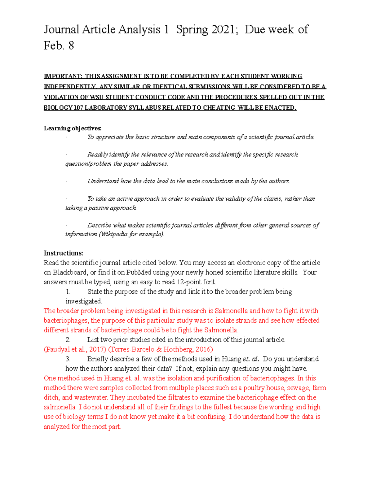 Journal Article Analysis #1, Bio Lab - Journal Article Analysis 1 ...