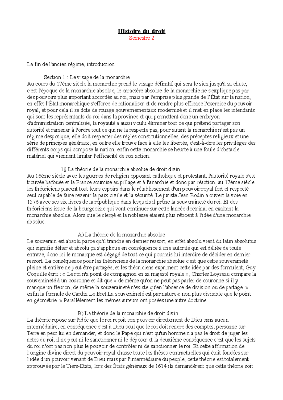 Histoire du droit S2 - Histoire du droit Semestre 2 La fin de l'ancien régime, introduction ...