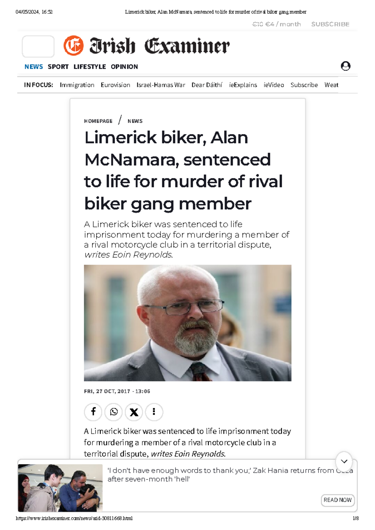 Limerick biker, Alan Mc Namara, sentenced to life for murder of rival ...