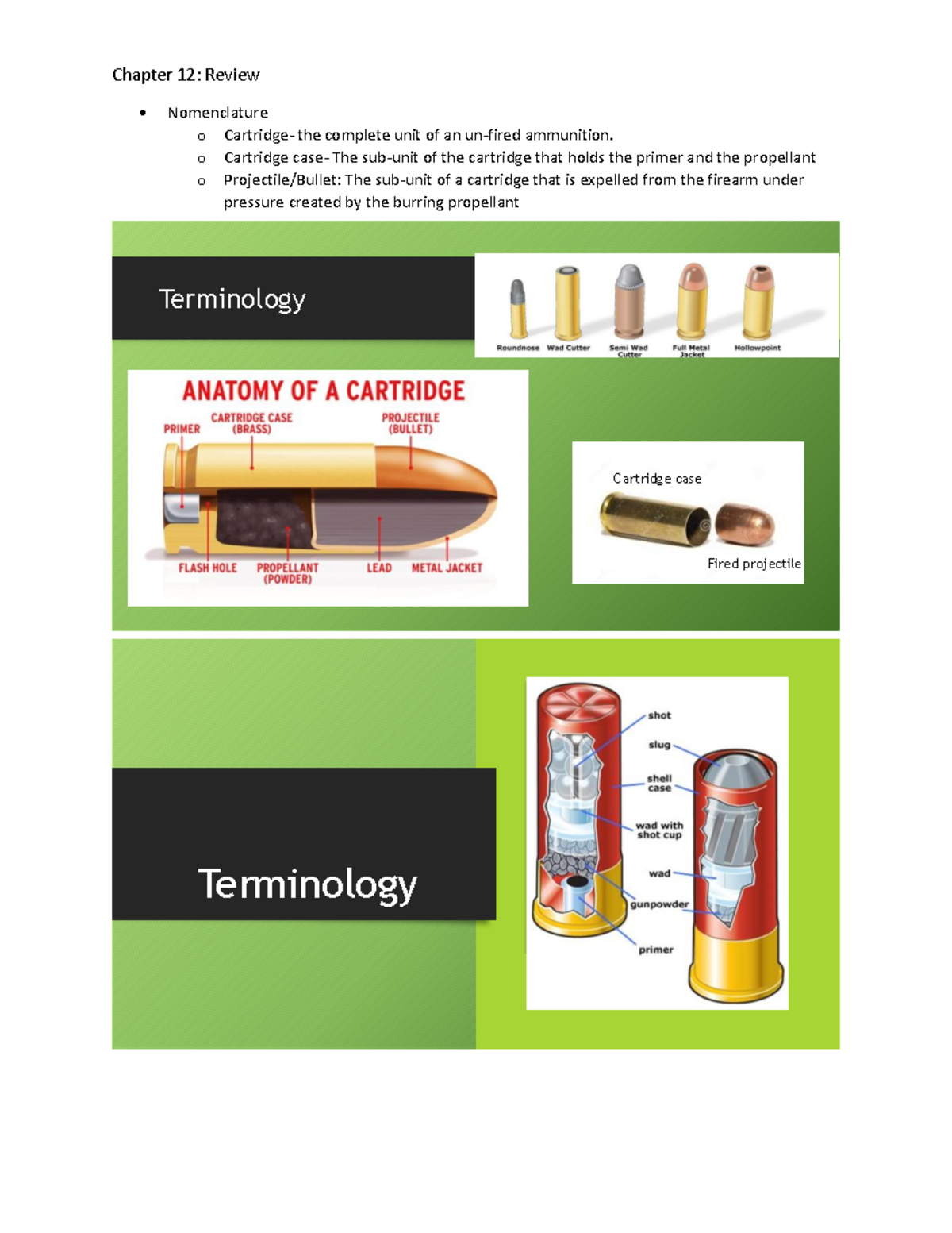 Chapter 12 Review - Chapter 12: Review Nomenclature o Cartridge- the ...