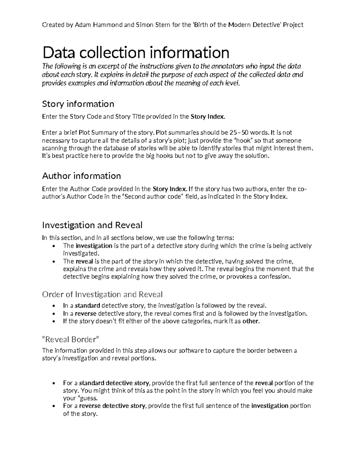 Data collection information - It explains in detail the purpose of each ...