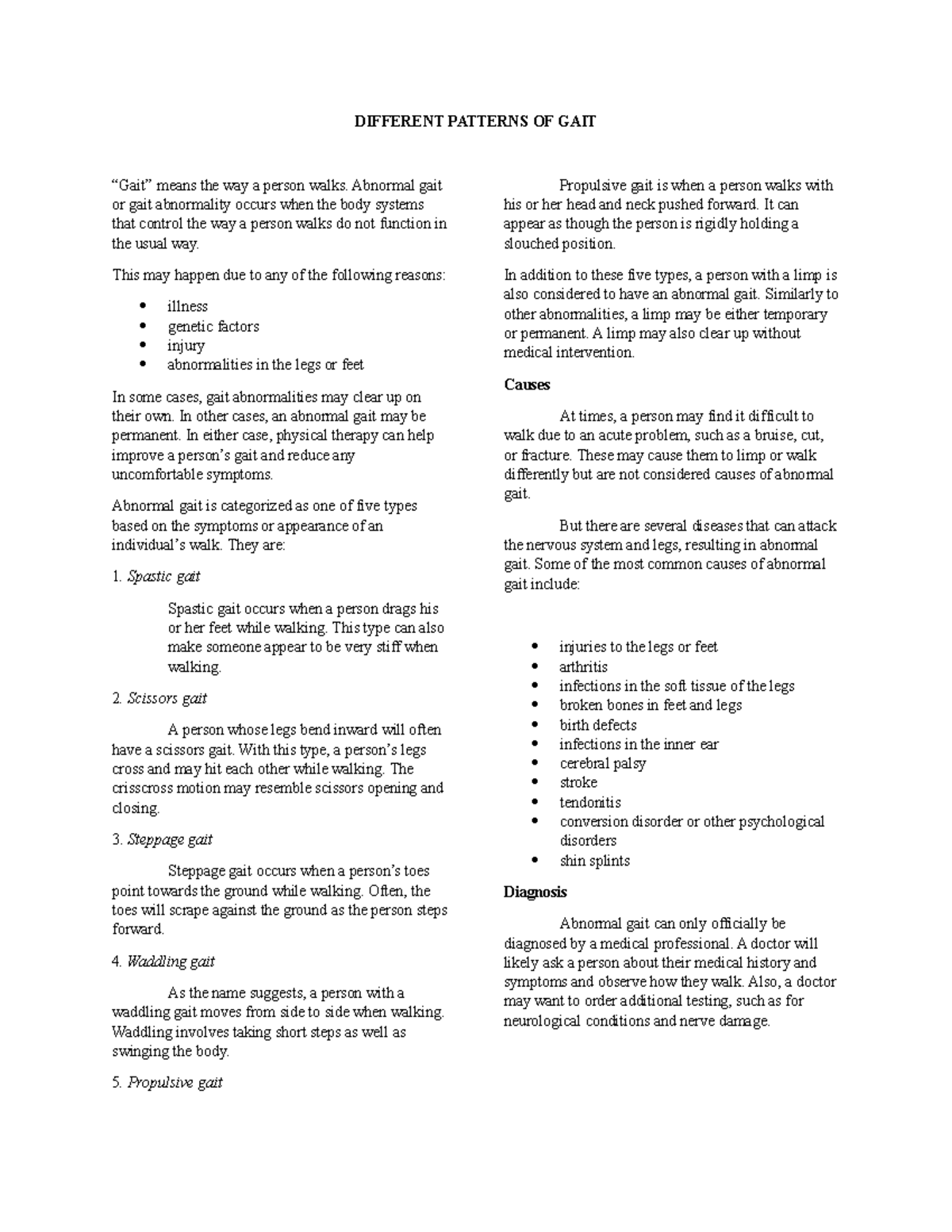 Human gait - CDI 2 - DIFFERENT PATTERNS OF GAIT “Gait” means the way a ...