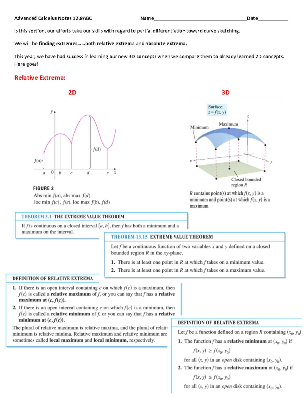 Relative and Absolute Extrema - Advanced Calculus Notes 12 - Studocu