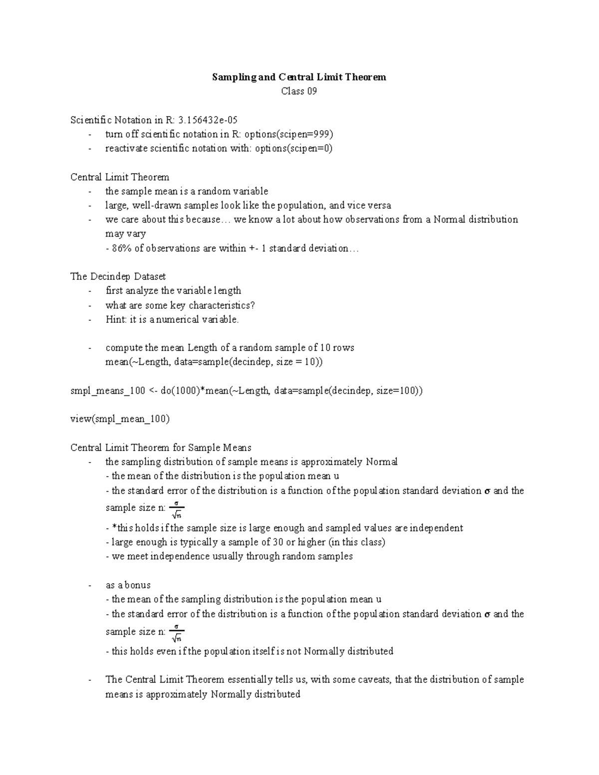 09 Sampling And Central Limit Theorem Sampling And Central Limit Theorem Class 09 Scientific