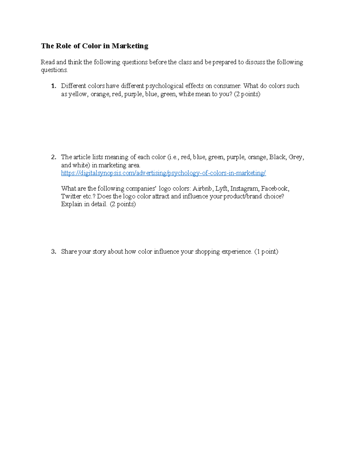 Assignment The Role of Color in Marketing - The Role of Color in ...