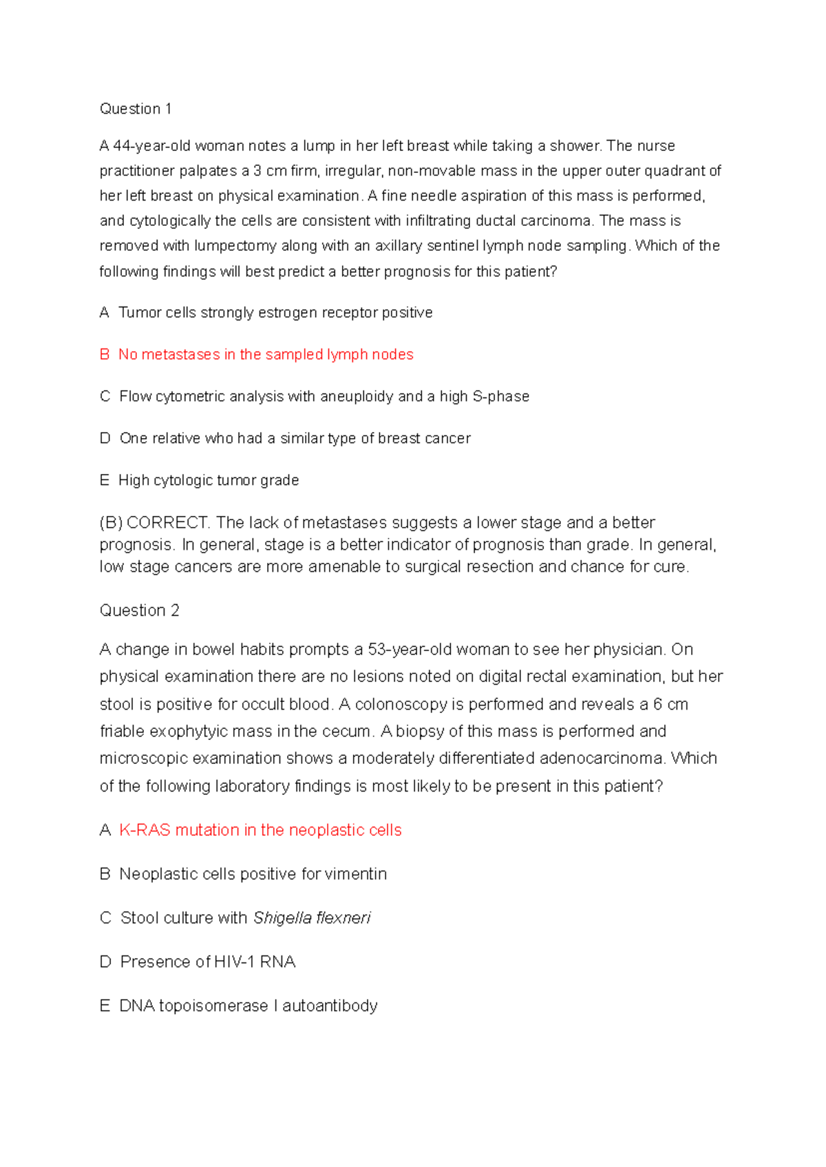 Neoplasia MCQS - good information - Question 1 A 44-year-old woman ...