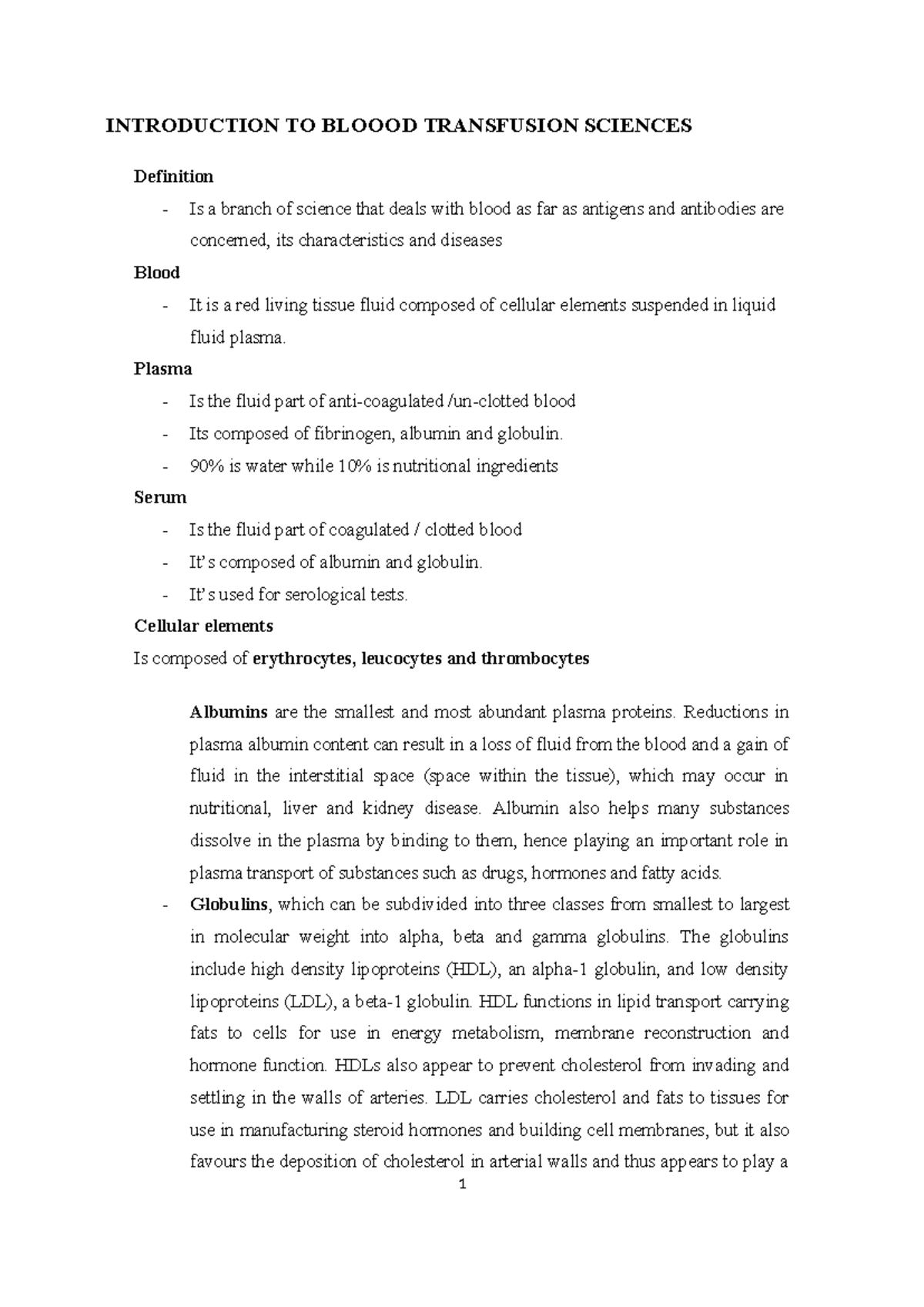 Blood Transfusion Mannual - INTRODUCTION TO BLOOOD TRANSFUSION SCIENCES ...