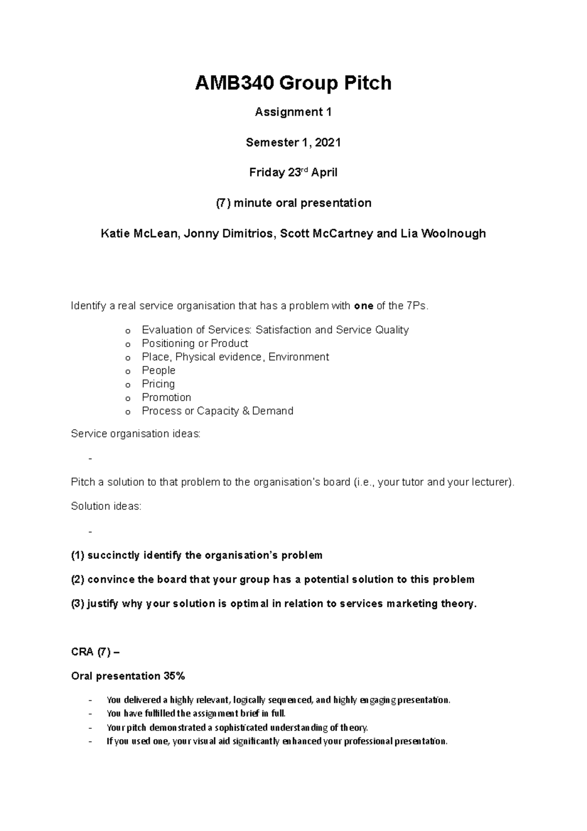 amb Group Pitch 338 - AMB340 Group Pitch Assignment 1 Semester 1, 2021 ...