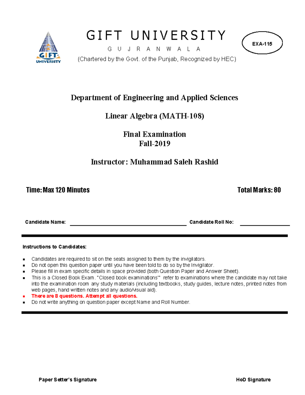 Final 3 March 2019, questions and answers - Paper Setter’s Signature ...