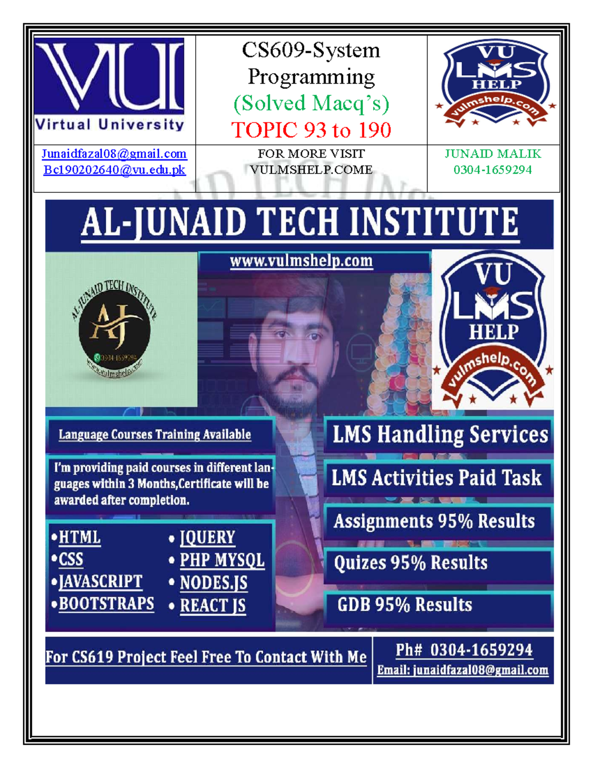 Cs609 Solved Mcqs Final Term By Junaid Cs609 System Programming Solved Macqs Topic 93 To 