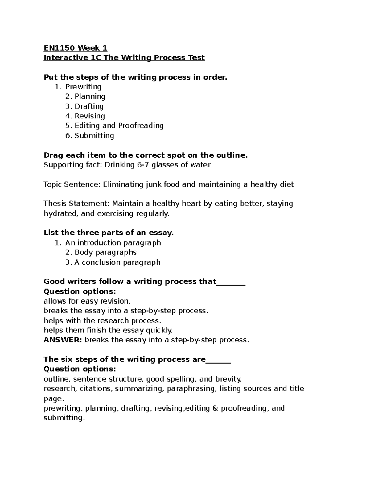 Interactive 1C The Writing Process Test - 1. Prewriting 2. Planning 3 ...