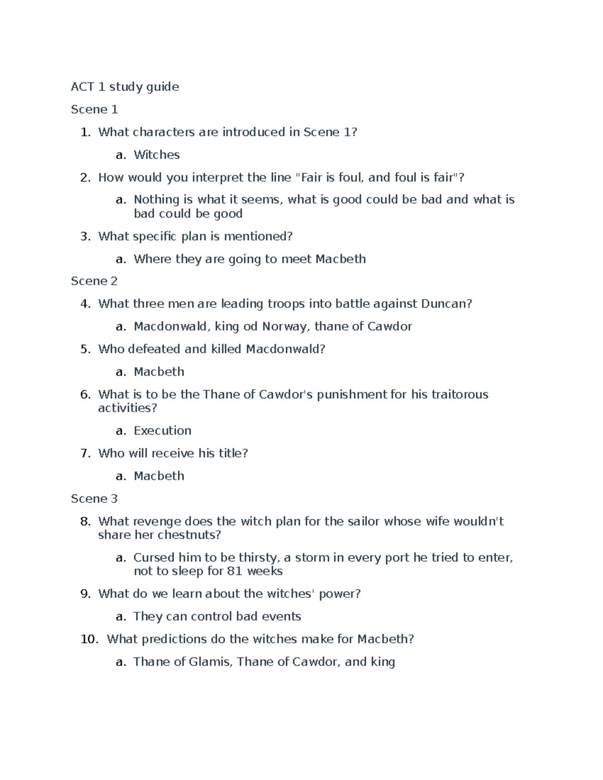 ACT 1 study guide - ACT 1 study guide Scene 1 What characters are ...