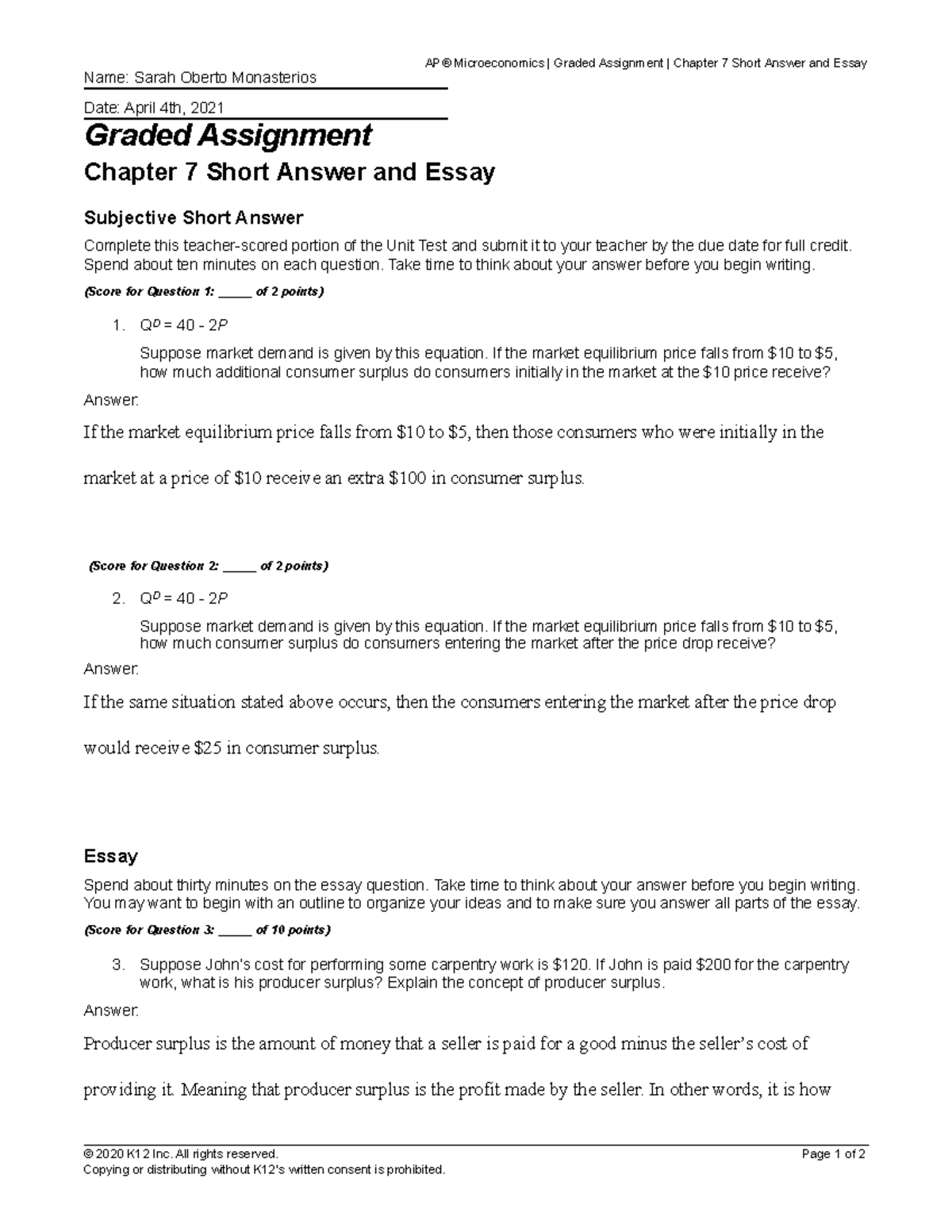 Chapter 7 - Test Part 2 - (AP MICROECONOMICS) - Sarah - AP ...
