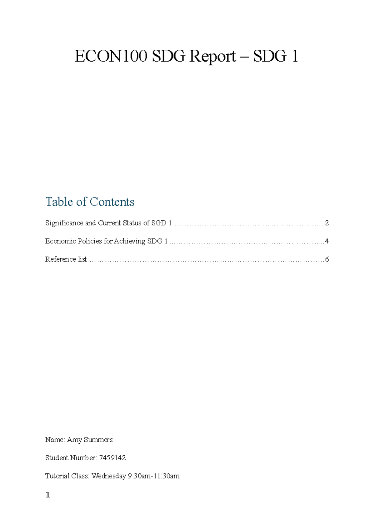 ECON100 SDG Report - Econ sdg assessment - ECON100 SDG Report – SDG 1 ...