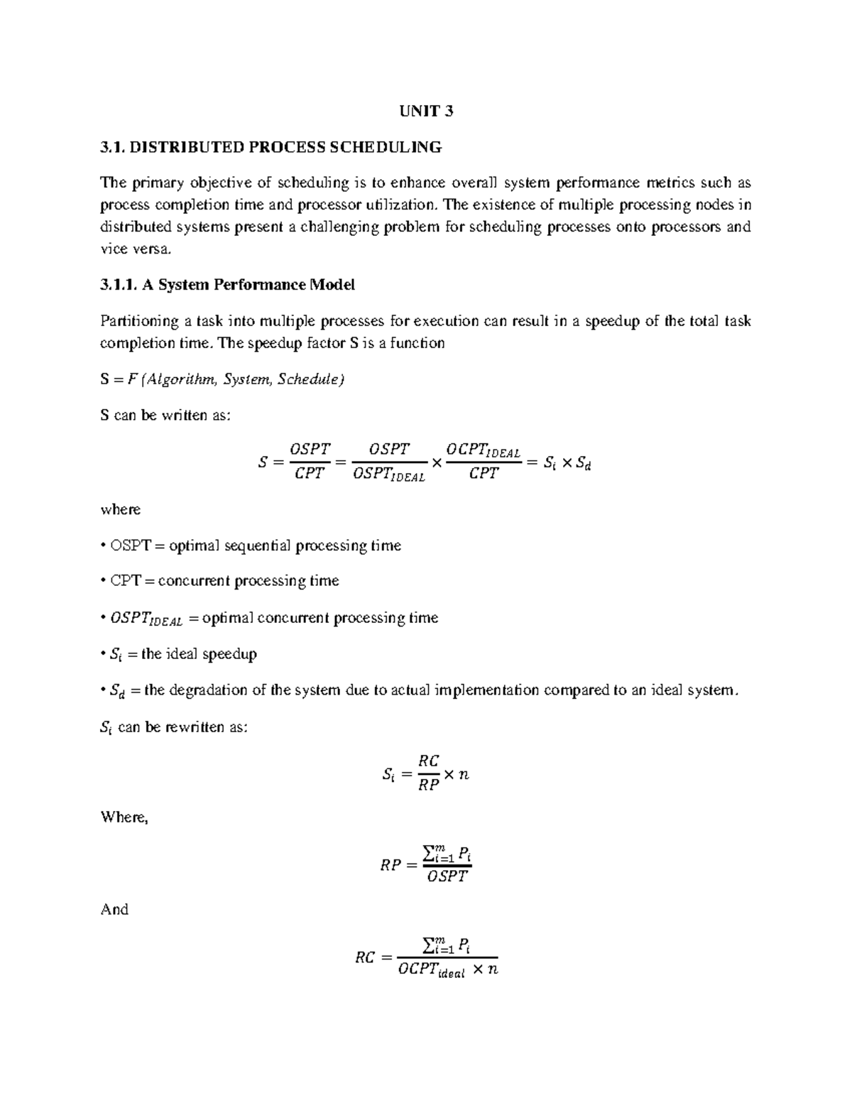 UNIT-3 - Good notes - UNIT 3 3. DISTRIBUTED PROCESS SCHEDULING The ...