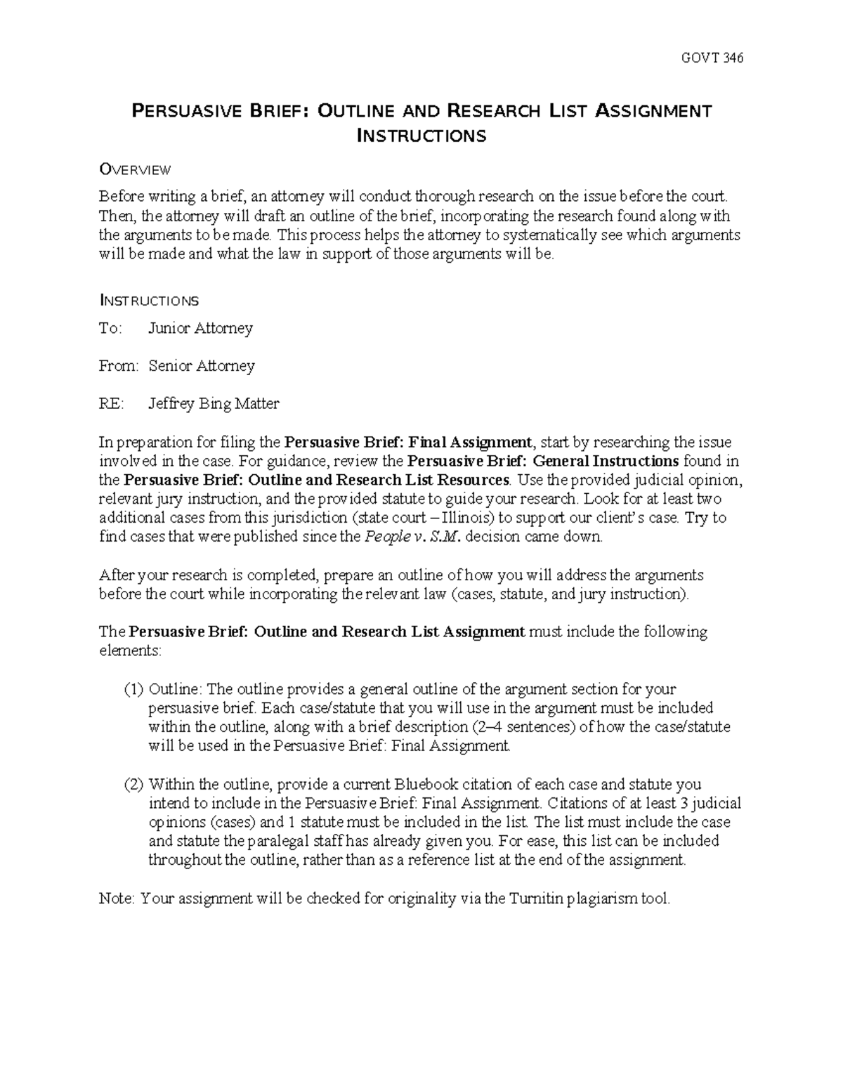 Persuasive Brief Outline and Research List Assignment Instructions ...