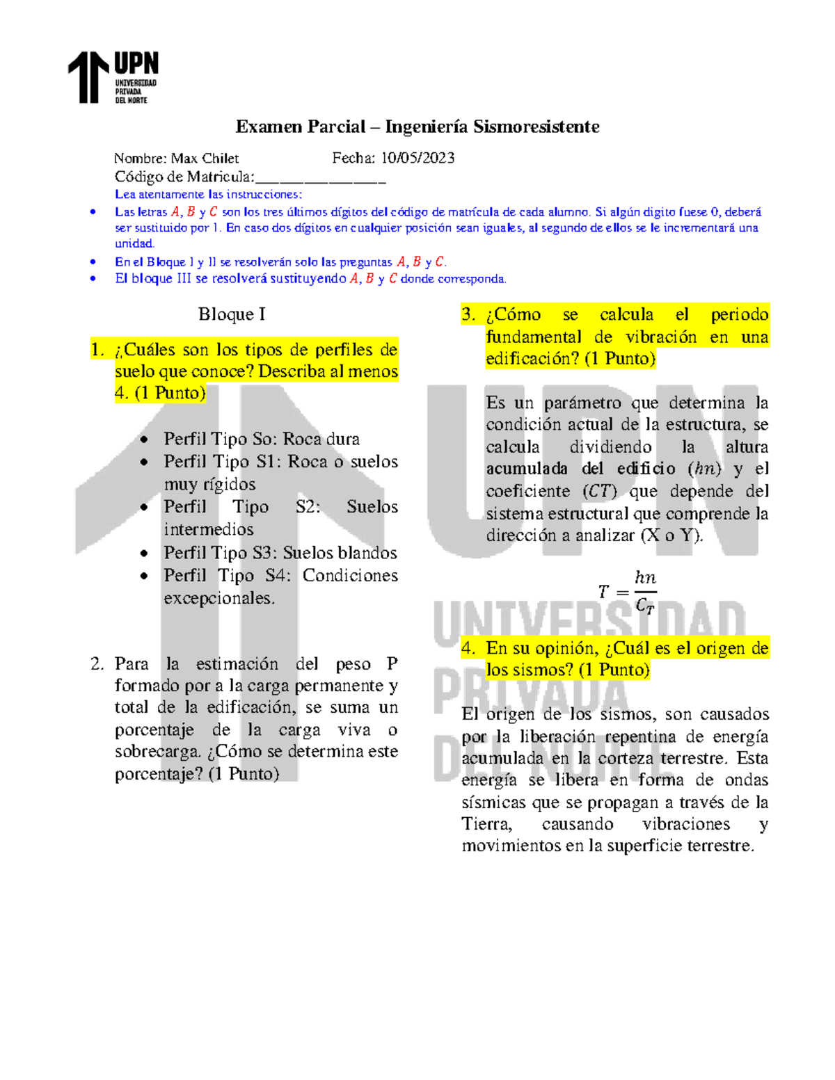 Examen Parcial - Si algún digito fuese 0, deberá ser sustituido por 1 ...