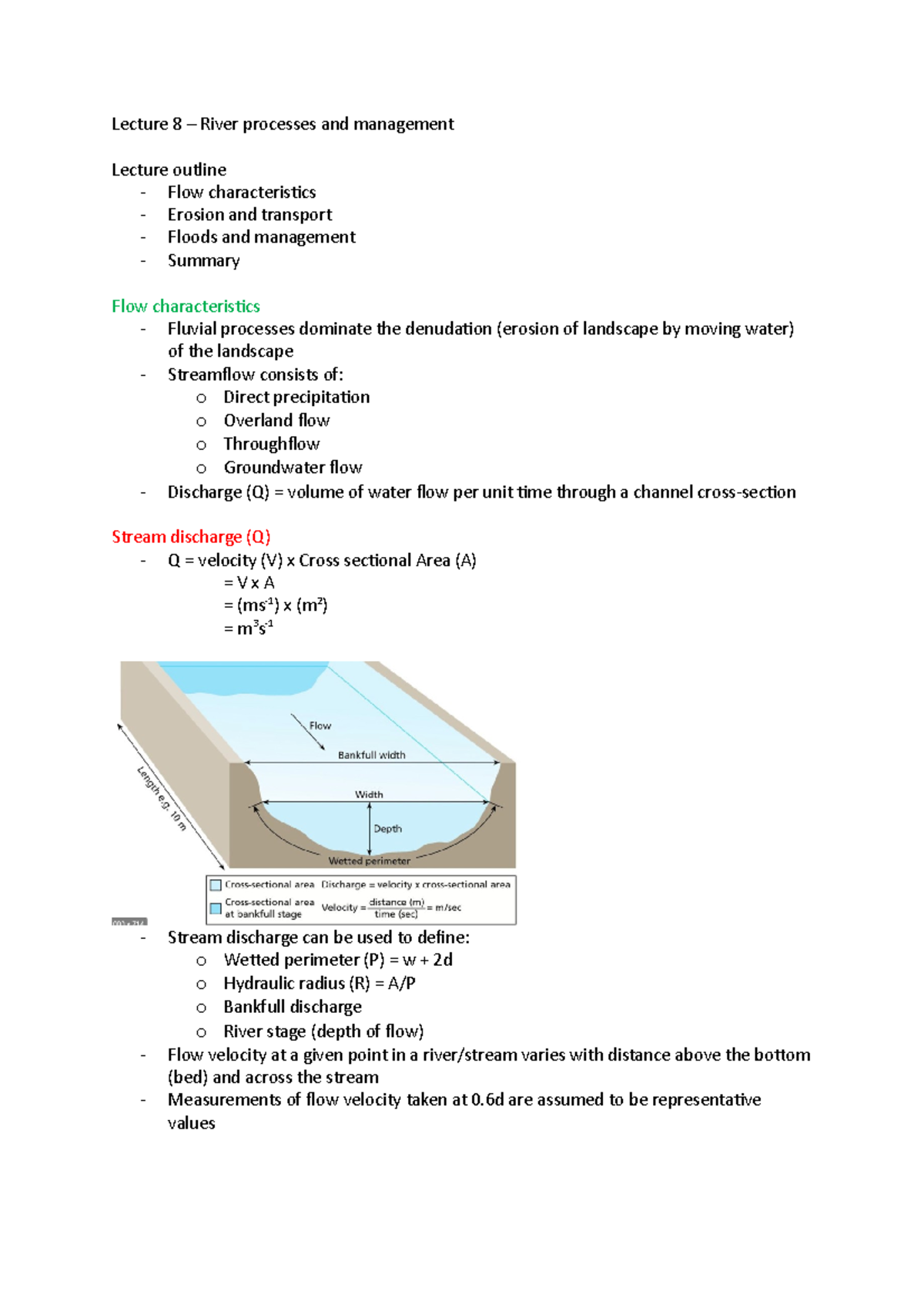 Lecture 8 - river processes and management - Lecture 8 – River ...
