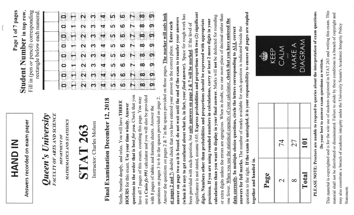 STAT263 Exam example - Stat 263 - Studocu