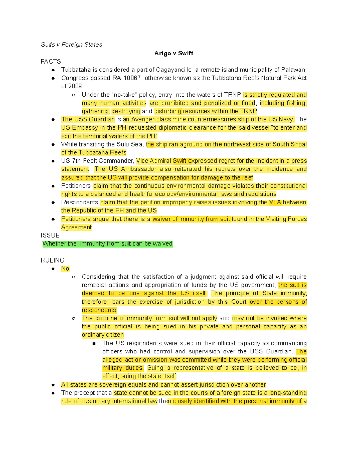 Arigo v Swift Digest 2 - Suits v Foreign States Arigo v Swift FACTS ...