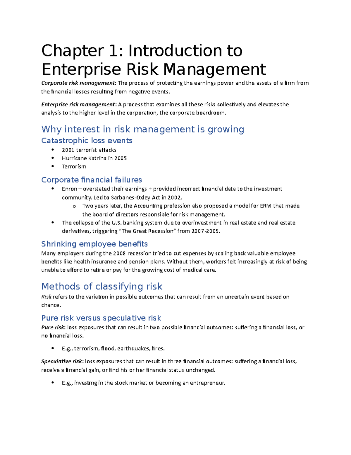 Chapter 1 Introduction to Enterprise Risk Management - Chapter 1 ...