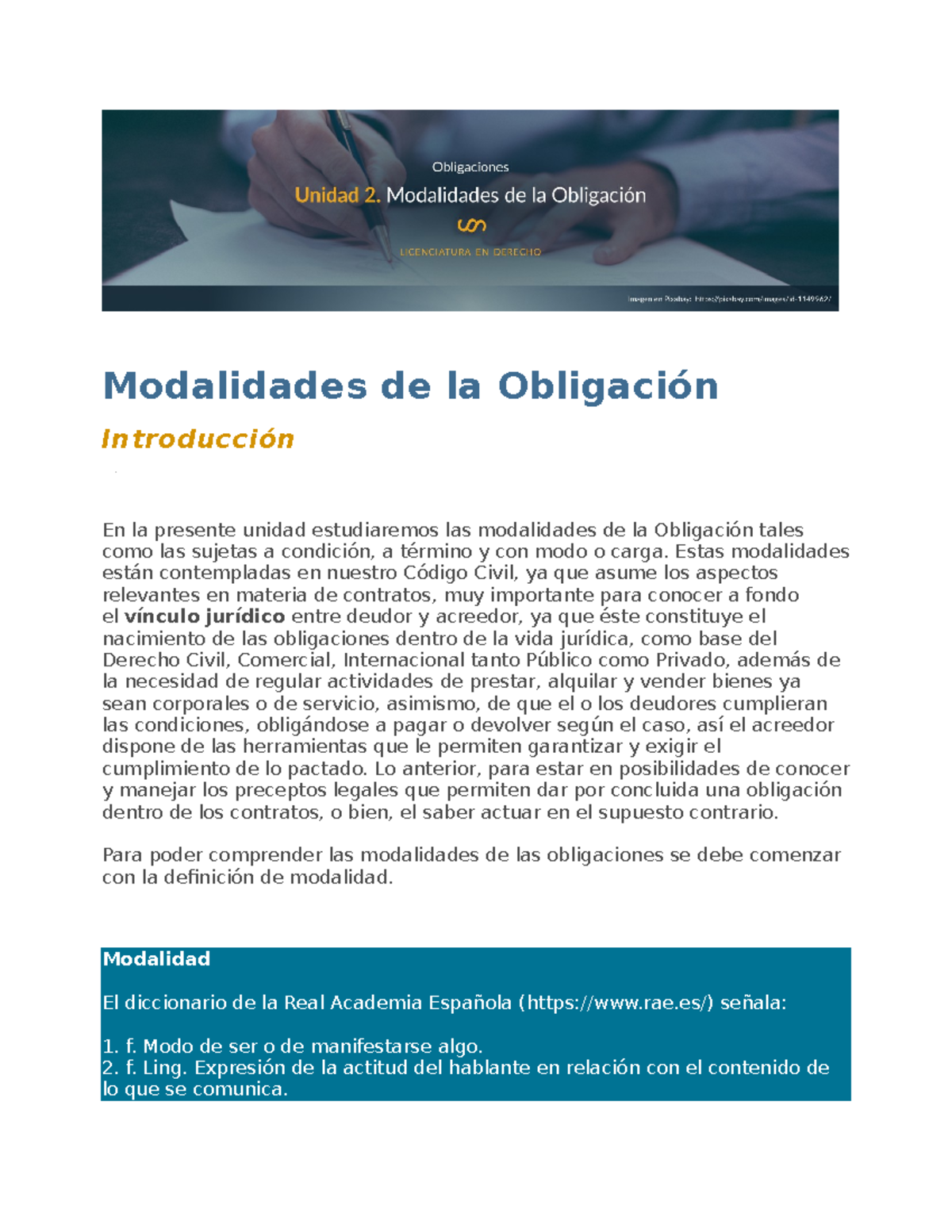 Obligacion unidad 2 - notas de clase - Modalidades de la Obligación ...