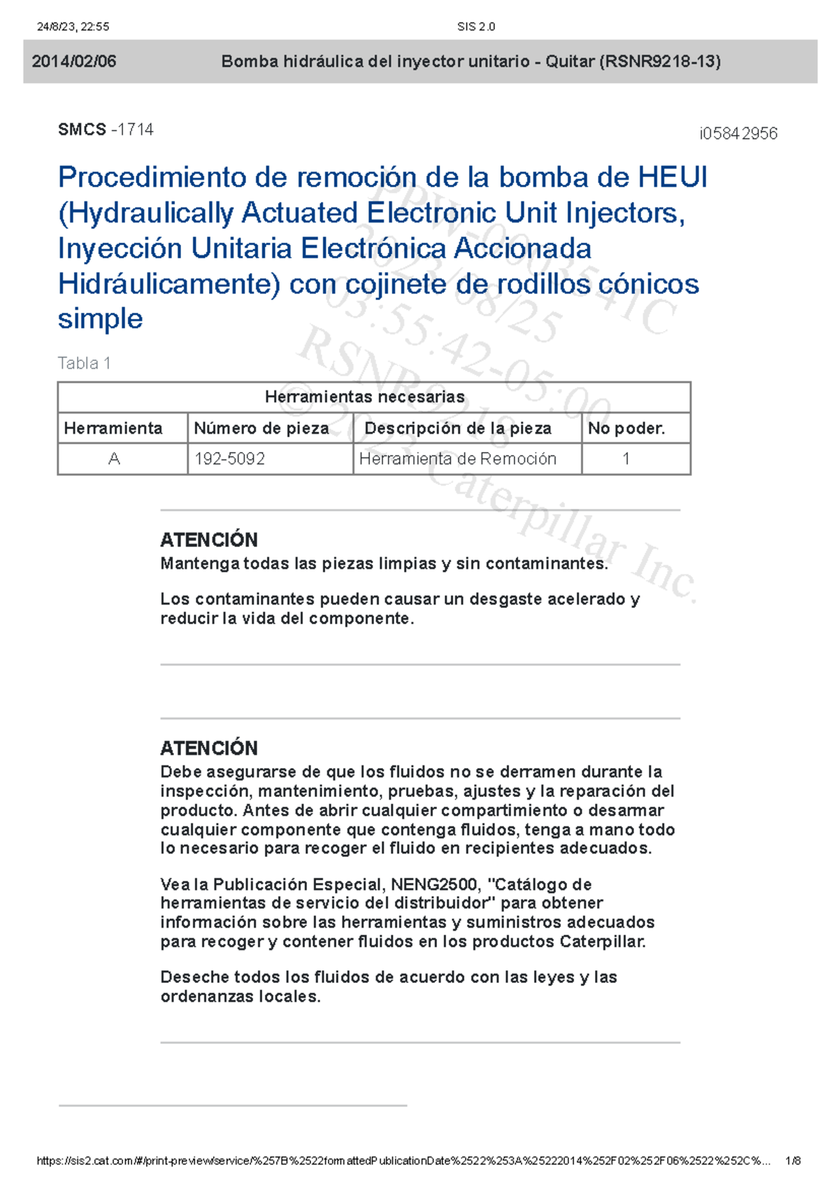 Heui remocion - xcvbnm, - SMCS -1714 i Procedimiento de remoción de la ...