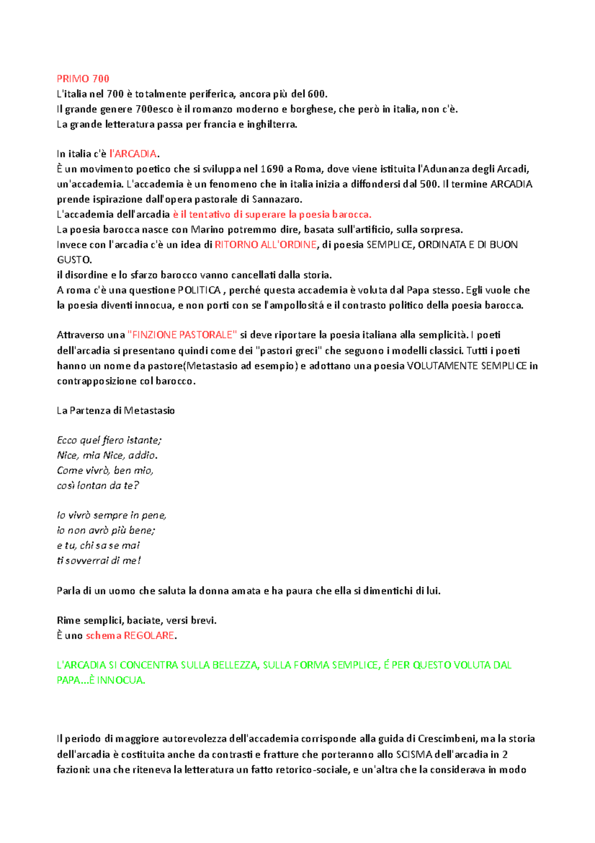 Autori 700 - Arcadia e Metastasio Illuminsmo lombardo, Verri e Beccaria , Goldoni,Alfieri,Parini ...