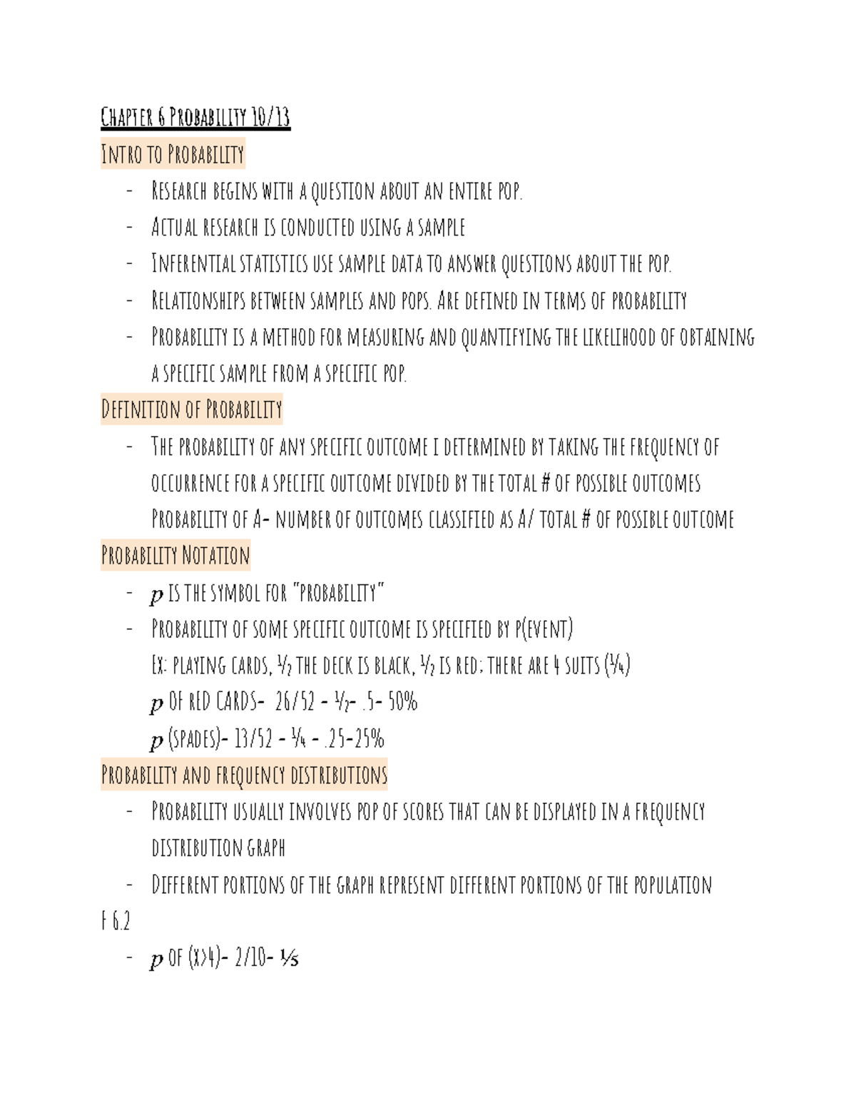 Statistics Notes - chapter 6 probability to hypothesis testing ...