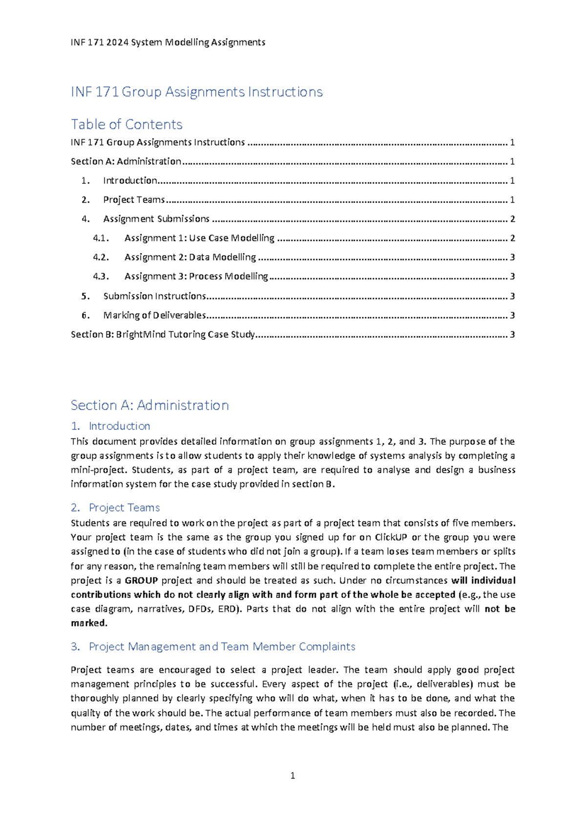 INF 171 group assignment instructions - INF 171 Group Assignments Instructions Table of Contents ...