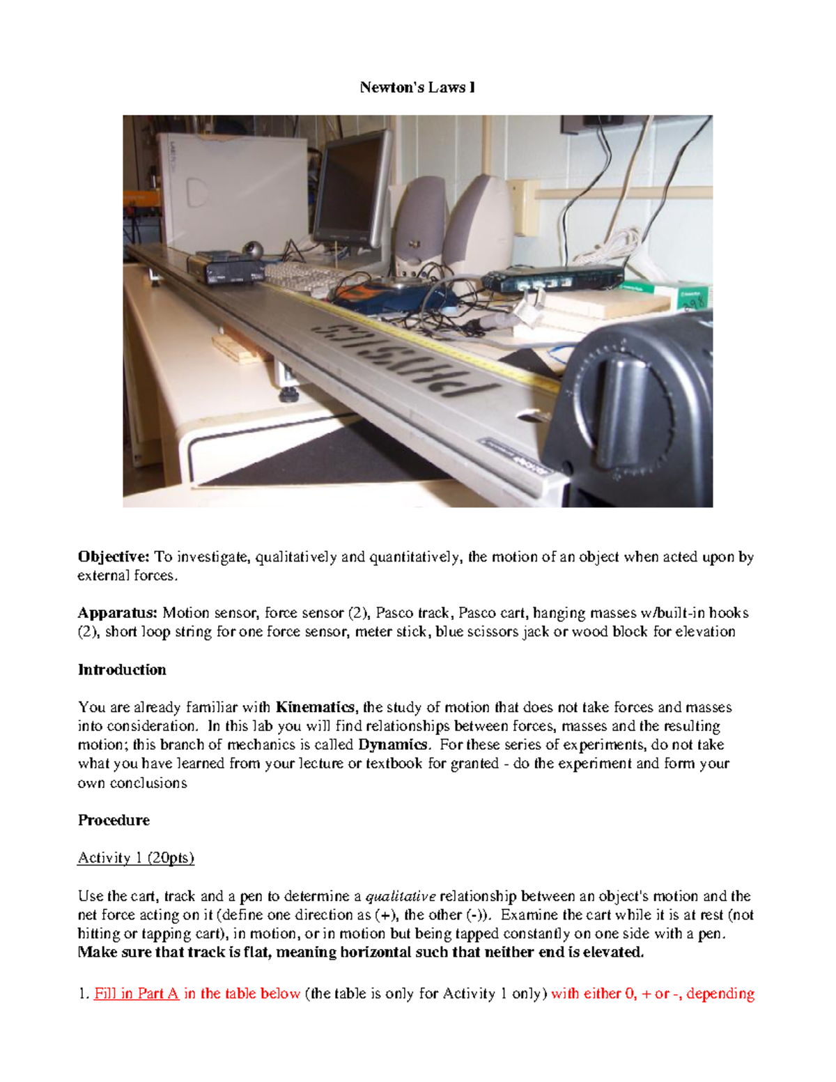 Newton's Laws Lab - Newton's Laws I Objective: To investigate ...