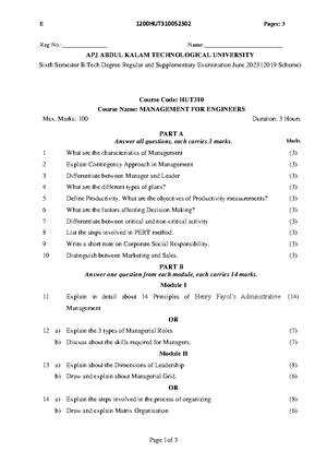 MFE Module 2 - Dghhj - Management for Engineers Module II 2 Meaning of ...
