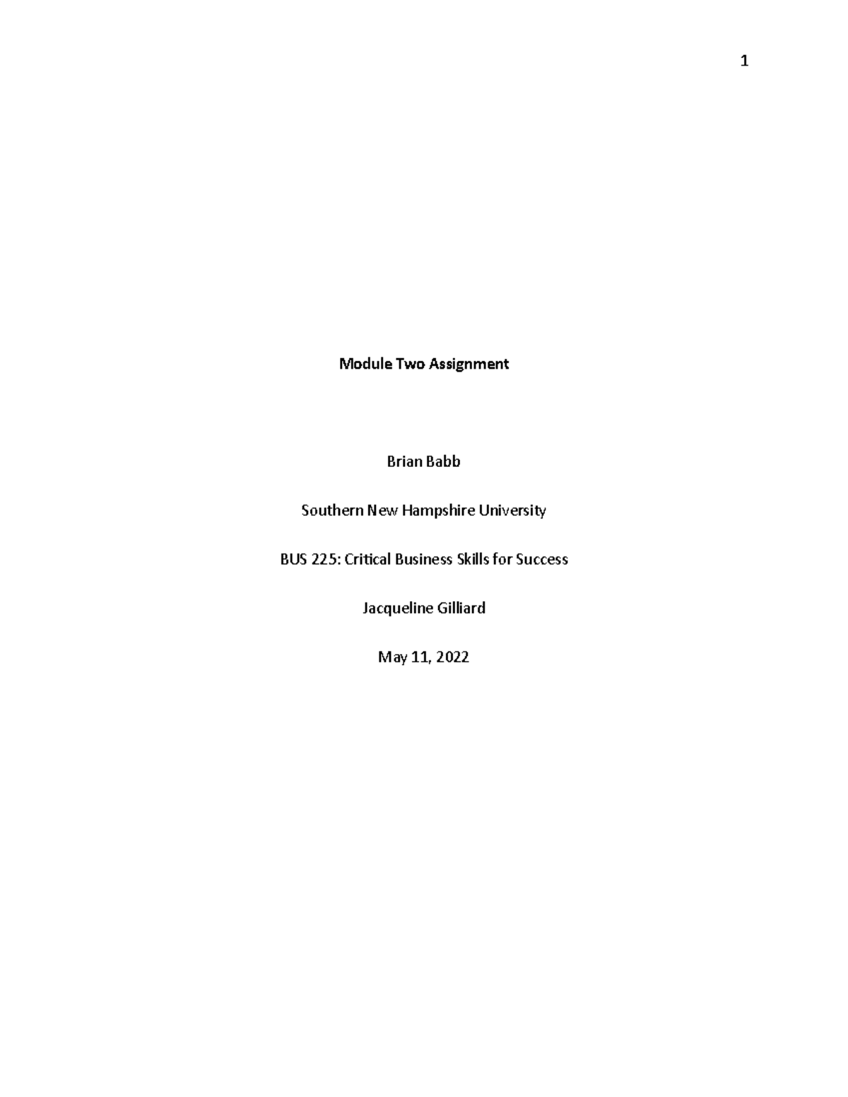 BUS225 Module Two Assignment - 1 Module Two Assignment Brian Babb ...