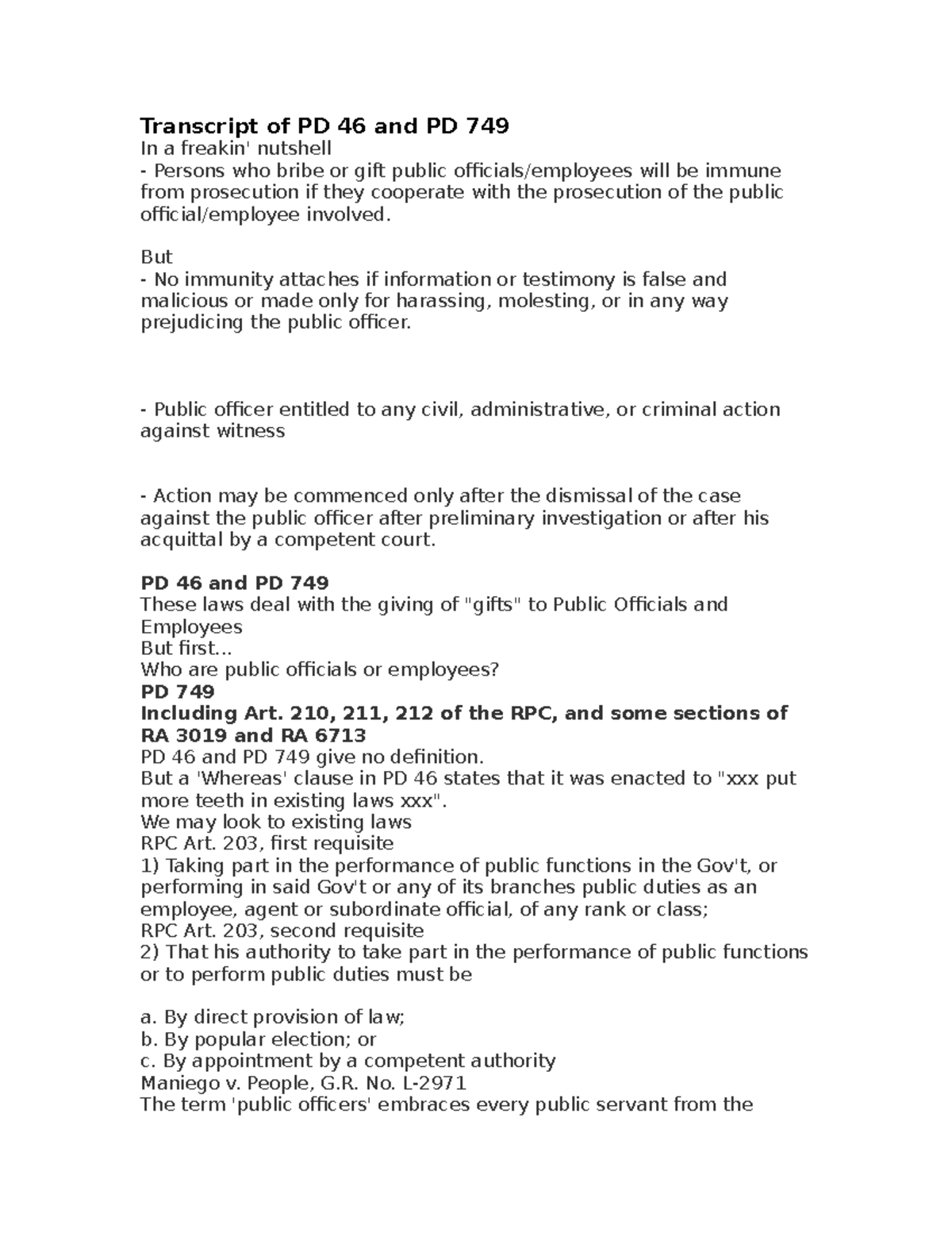 PD 46 and PD 749 (Report Outline) - Transcript of PD 46 and PD 749 In a ...