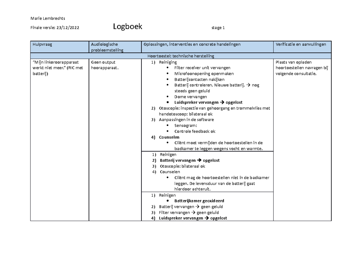 Lembrechts - stagetaak van stage 1 audiologie, logboek - Finale versie ...