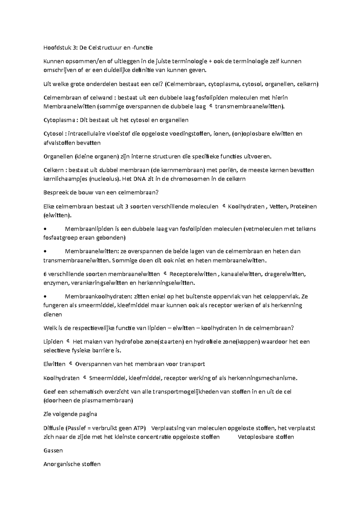 Hoofdstuk 3 anatomie - de celstructuur en functie - Hoofdstuk 3: De ...