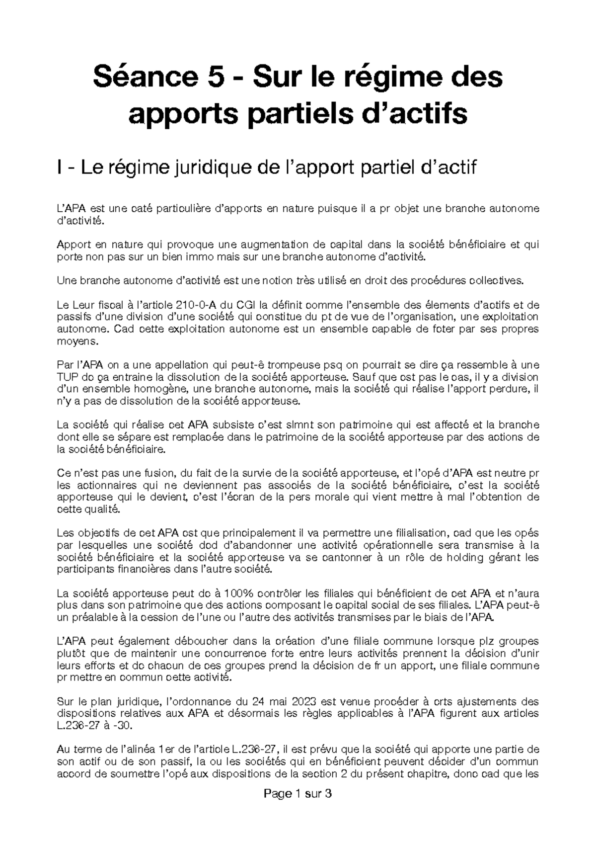 Séance 5 - Sur le régime des apports partiels d’actifs - Séance 5 - Sur ...