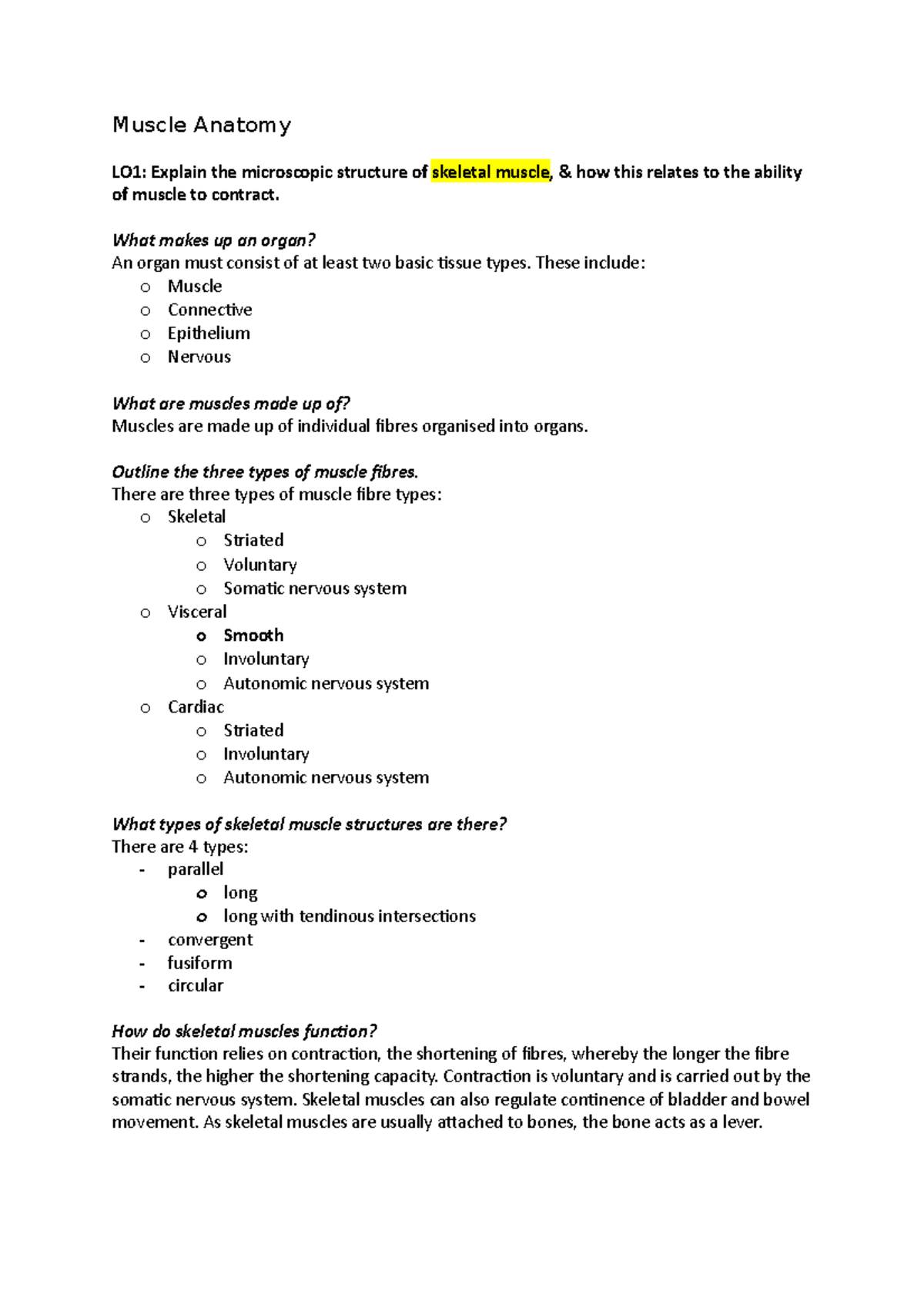 Muscle Anatomy - practice questions + answers - Muscle Anatomy LO1 ...