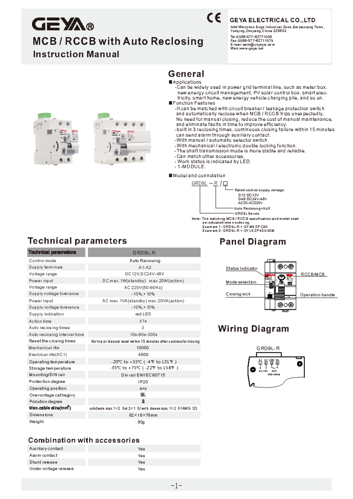 GRD9L R operating manual - Instruction Manual MCB / RCCB with Auto ...